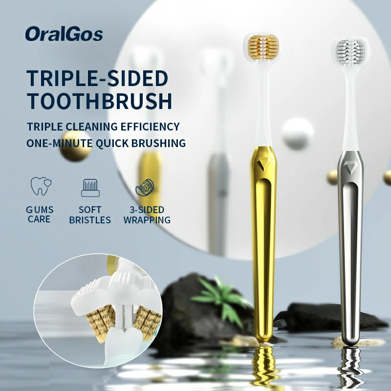 OralGos Triple-Sided Spiral Toothbrush - 58° Brush Head Design - Oralgos