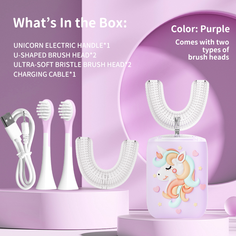 Kids' U-Shaped Electric Toothbrush with Adorable Unicorn Design - Oralgos