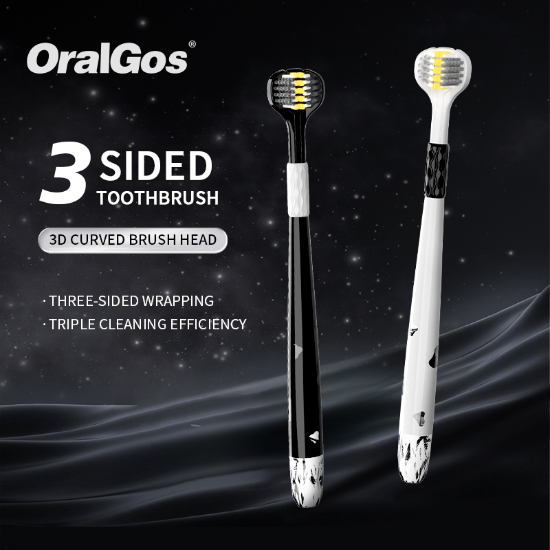 OralGos 3-Sided Toothbrush - Triple Efficiency, Multi-Angle Cleaning, C ...
