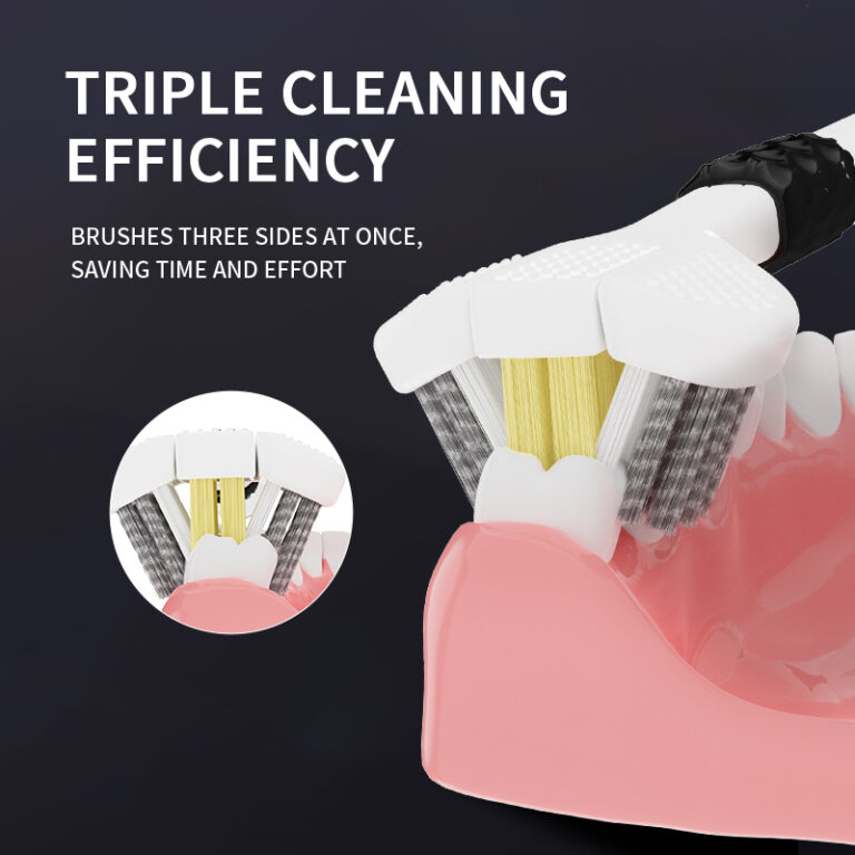 OralGos 3-Sided Toothbrush - Triple Efficiency, Multi-Angle Cleaning, C ...