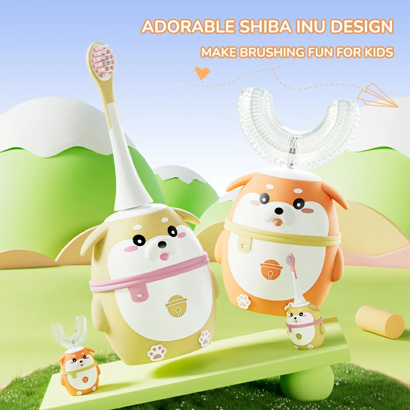 Kids U-Shaped Electric Toothbrush with Cute Shiba Inu Design - Oralgos
