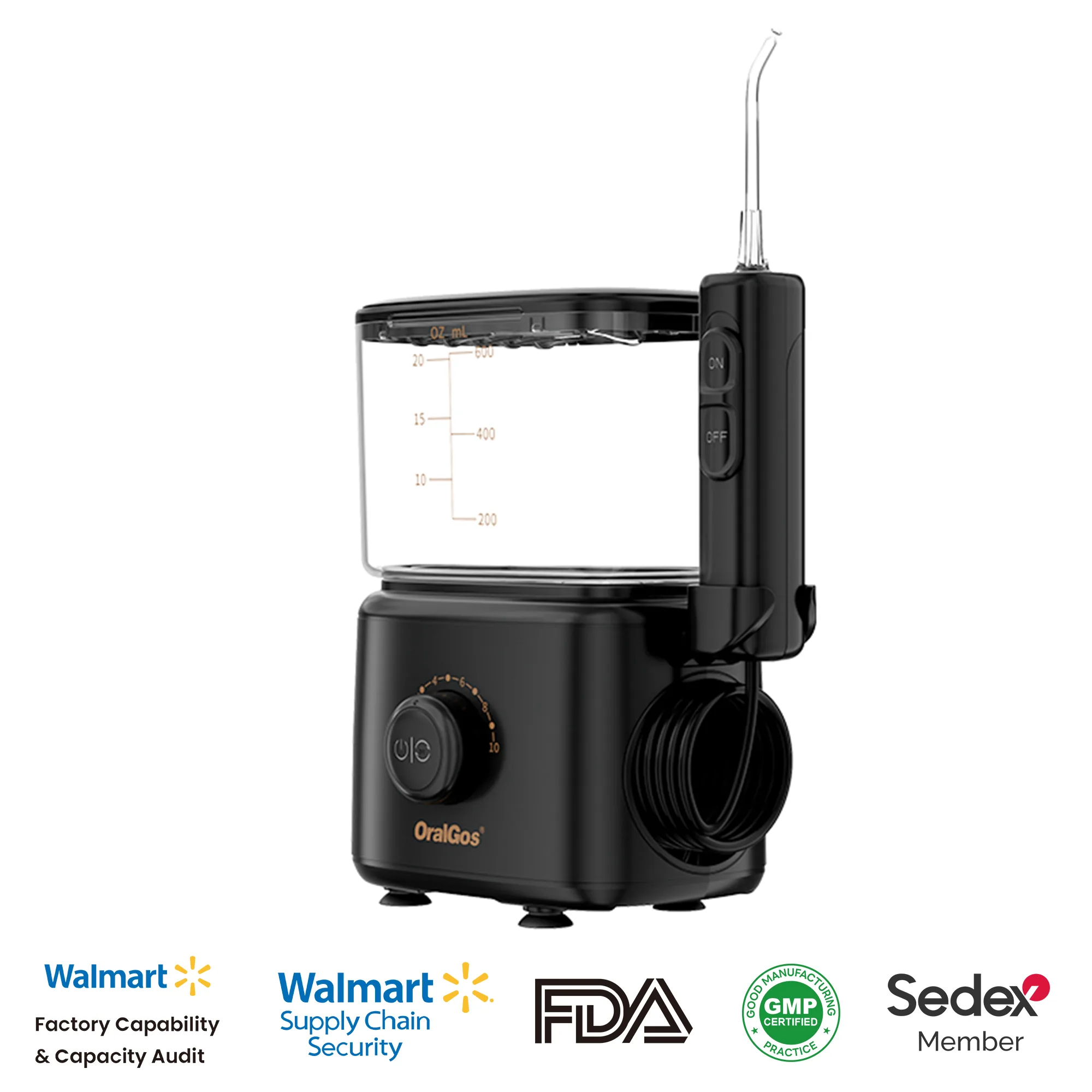 OralGos FC-180 Water Flosser – 600ml Jet Irrigator with 6 Tips